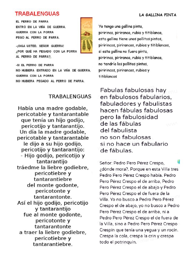 trabalenguas | PDF