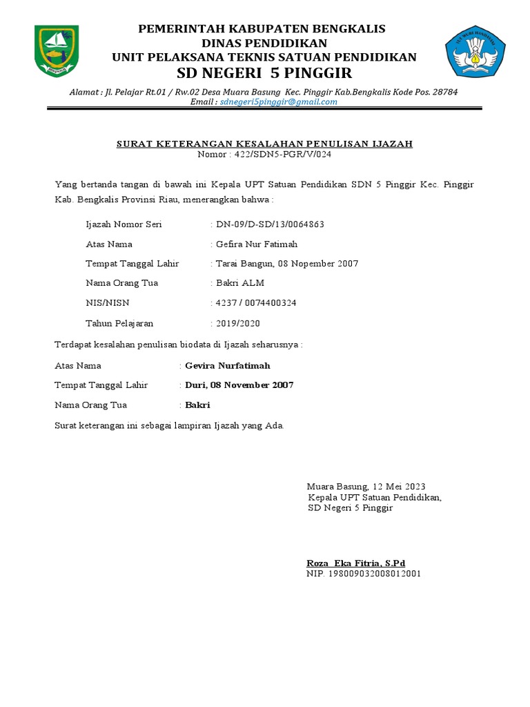 Surat Pernyataan Kesalahan Penulisan Ijazah | PDF Surat Pernyataan Kesalahan Penulisan Ijazah | PDF