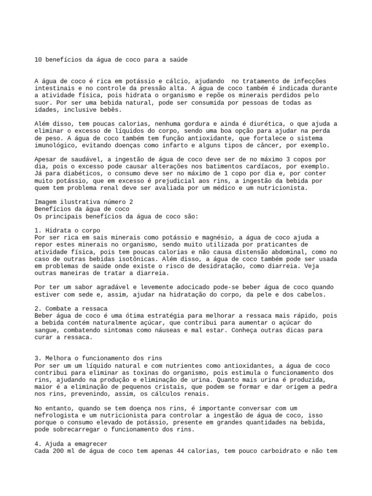 10 Benefícios Da Água de Coco para A Saúde | PDF | Diarreia | Rim