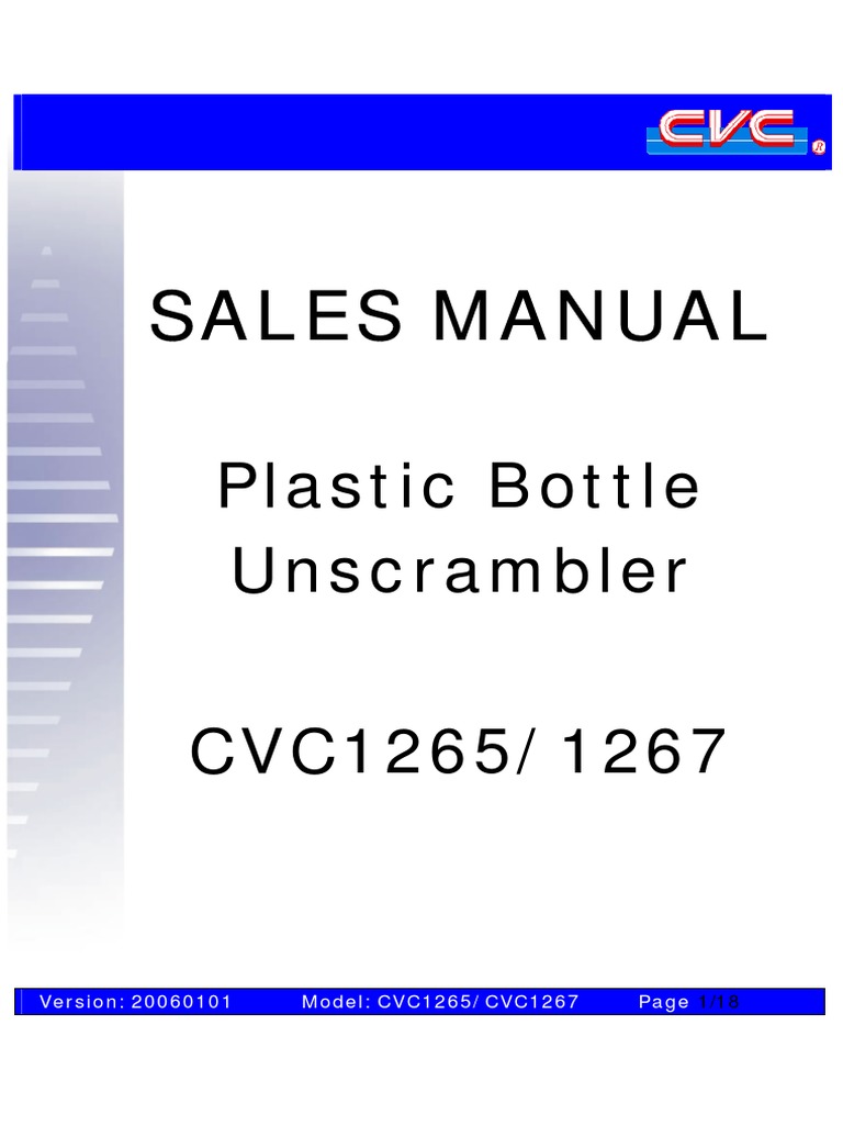 CVC Bottle Unscrambler Sales Manual | PDF | Mains Electricity | Elevator