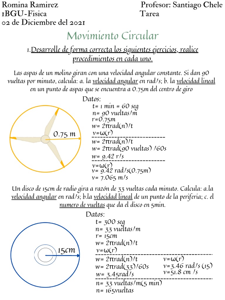 Movimiento Circular Tarea | PDF | Rotación | Medida Geométrica