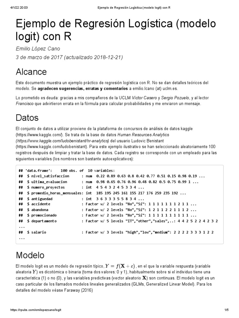 Regresión Logística en R: Ejemplo Práctico | PDF | Regresión logística | Finanzas Matemáticas