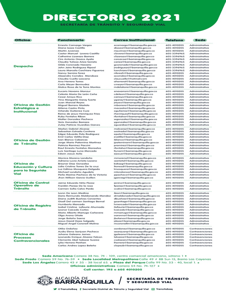 Directorio de Contactos de Tránsito 2021 | PDF