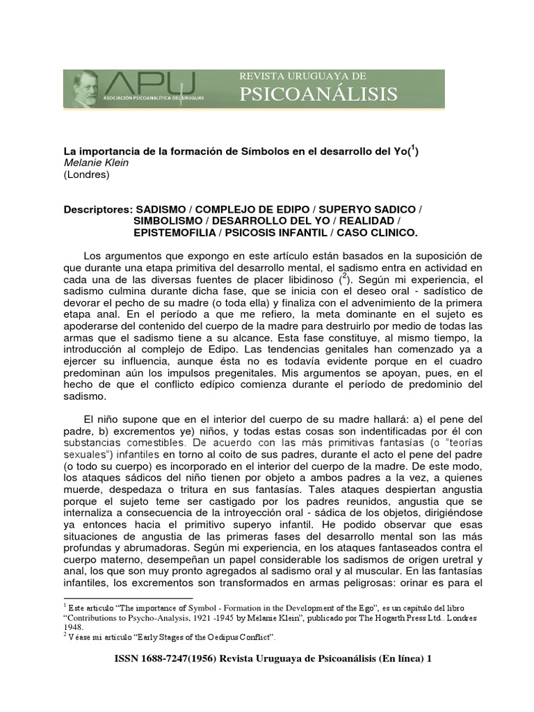 Caso Dick, Melanie Klein | PDF | Esquizofrenia | Psicosis