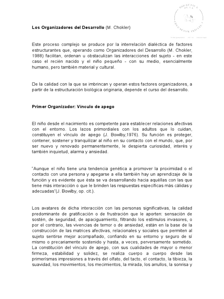 Texto 16 Primer y Segundo Organizador | Descargar gratis PDF | Teoría de apego | Conceptos ...