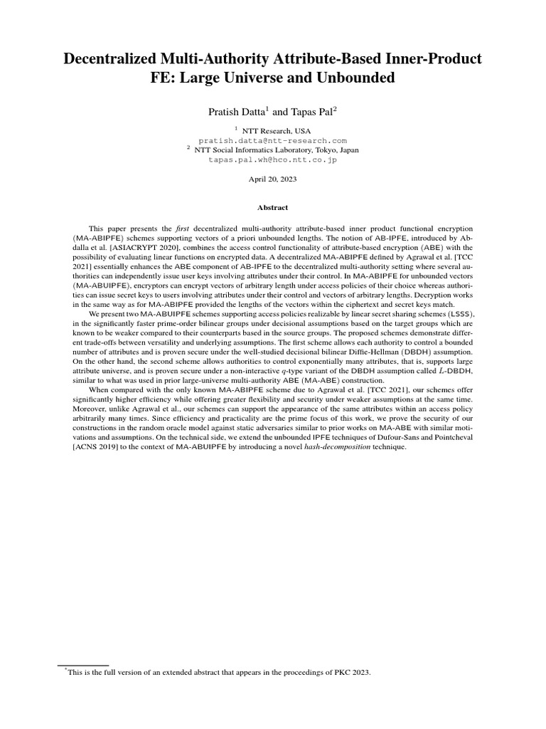 Decentralized Multi-Authority Attribute-Based Inner-Product FE: Large Universe and Unbounded ...