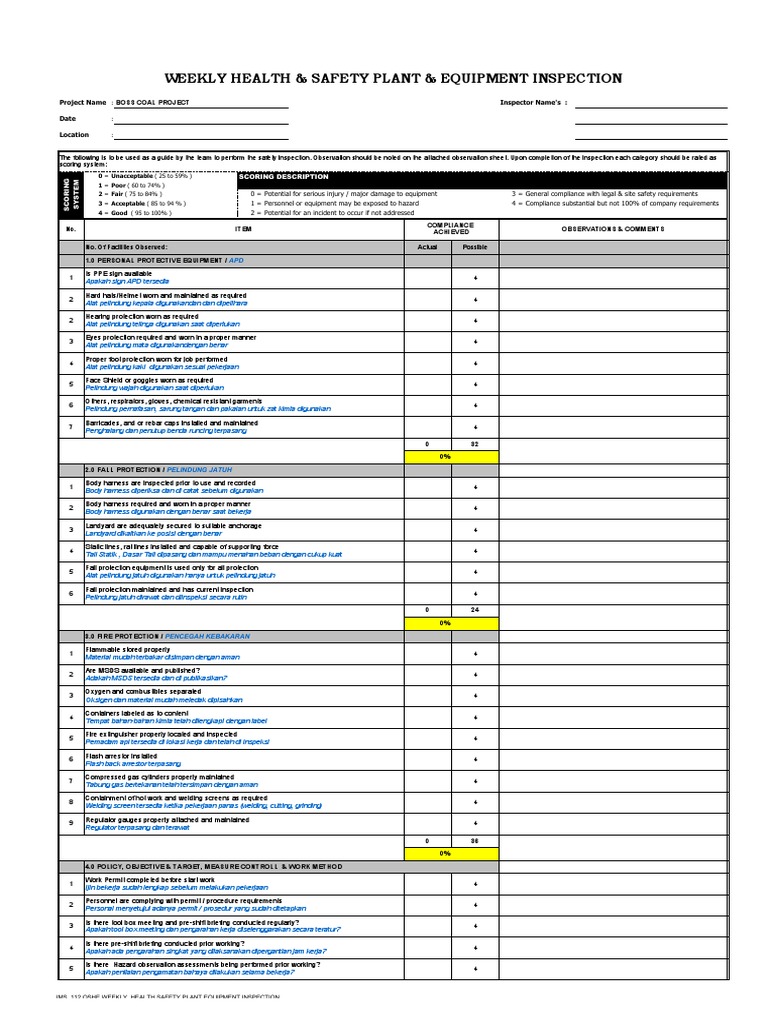 (BMK HSE-SF) FRM - 018 - Weekly Health & Safety Plant & Equipment ...