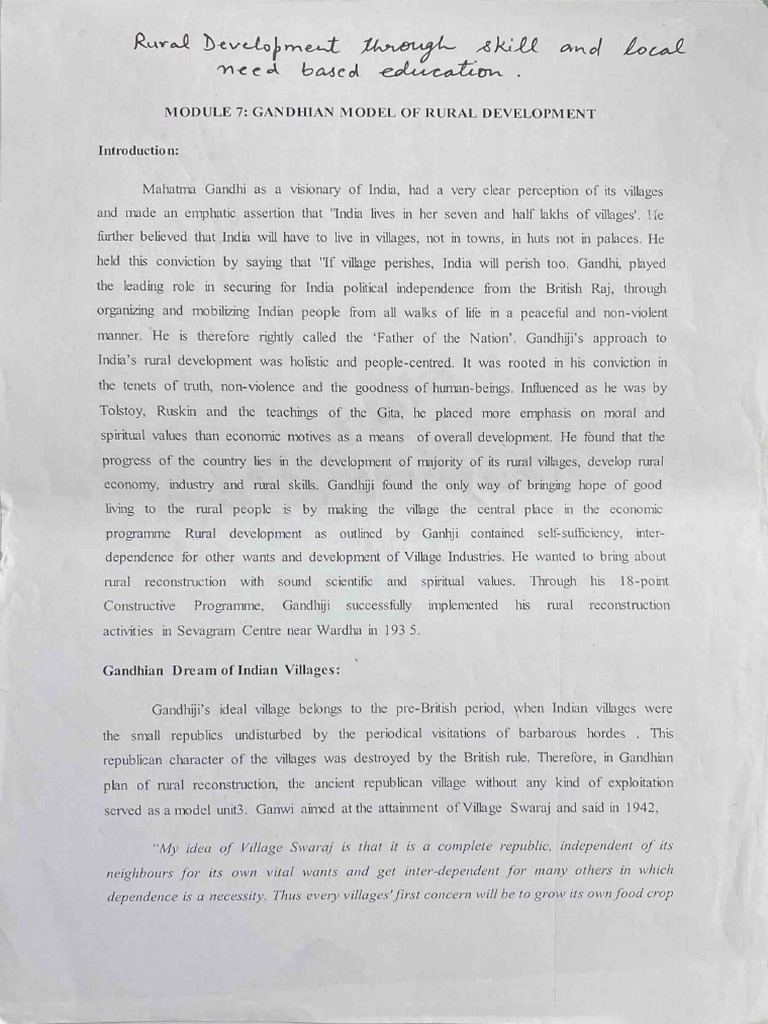 Gandhi Rural Development Handout | PDF | Mahatma Gandhi | Cooperative
