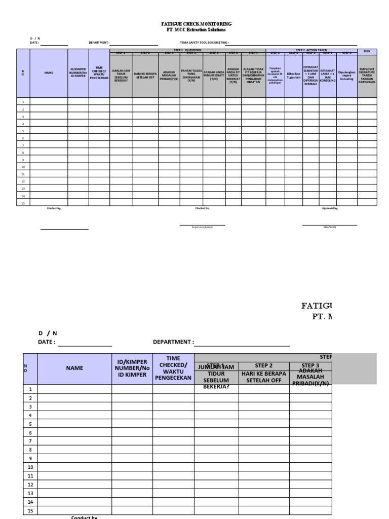 (BMK HSE-SF) FRM - 019 - Fatigue Check Monitoring | PDF