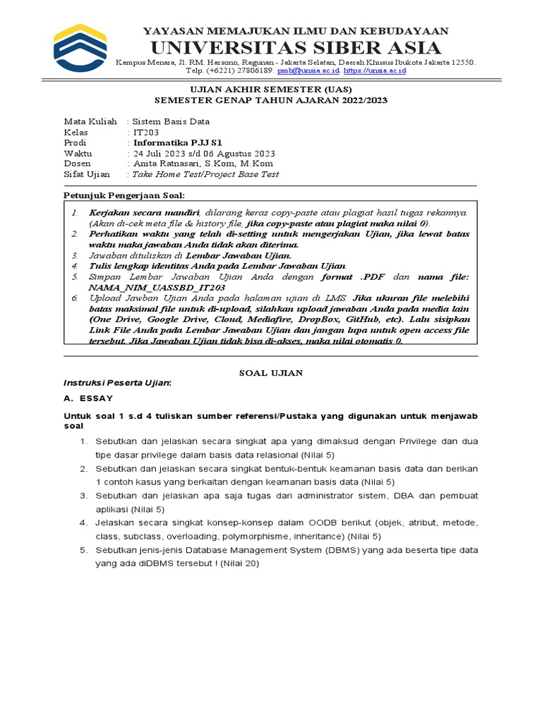 UAS Sistem Basis Data IT203 | PDF