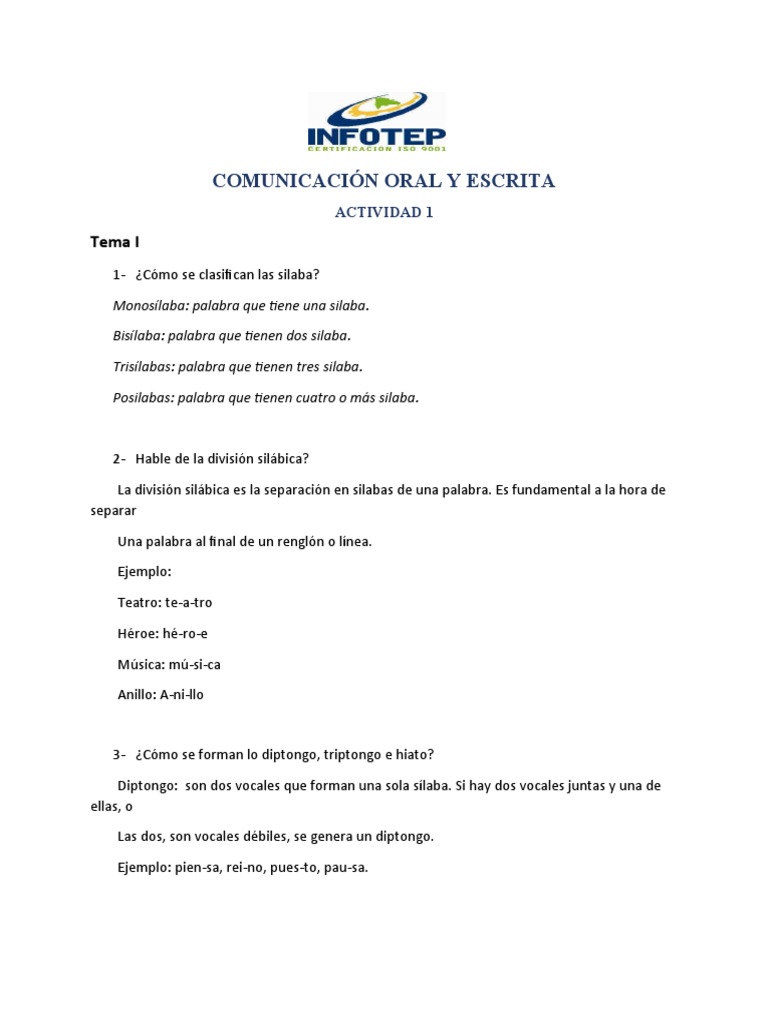 Actividad 1 Gramatica y Ortografia | PDF | Verbo | Sílaba