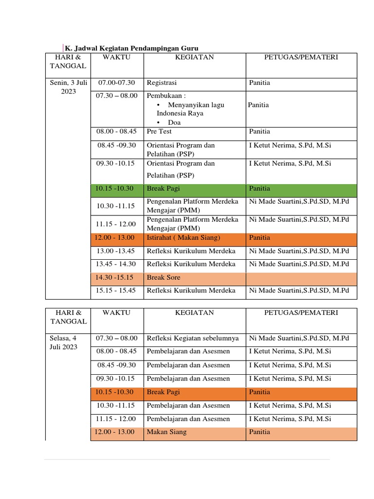 Jadwal Kegiatan Iht | PDF