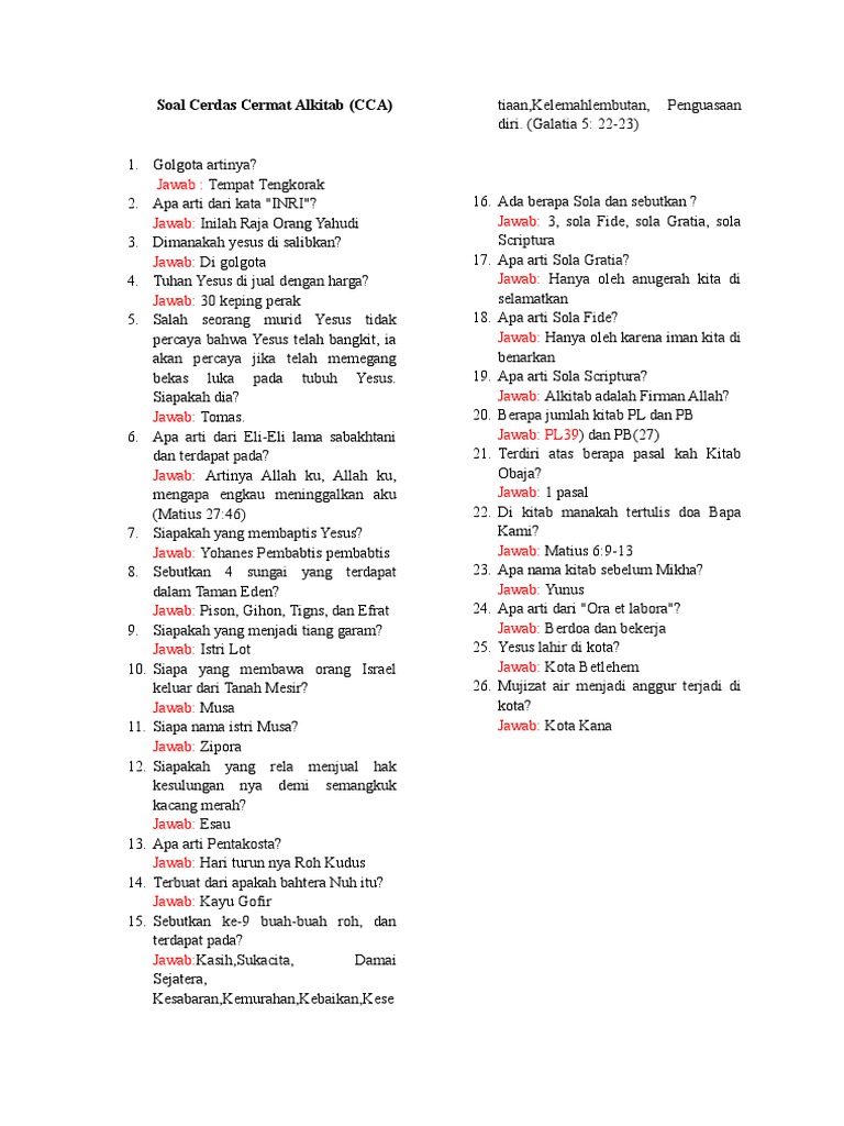 Soal Cerdas Cermat Alkitab (CCA) | PDF