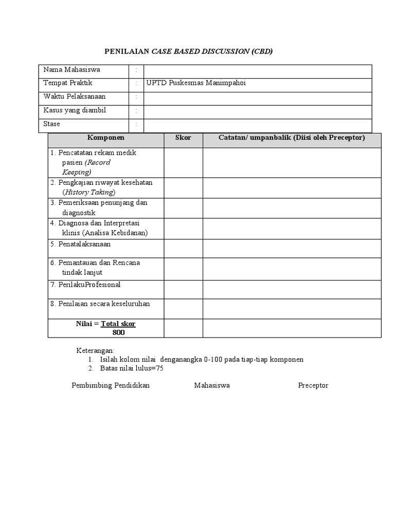Penilaian Case Based Discussion (CBD) : Keeping) | PDF