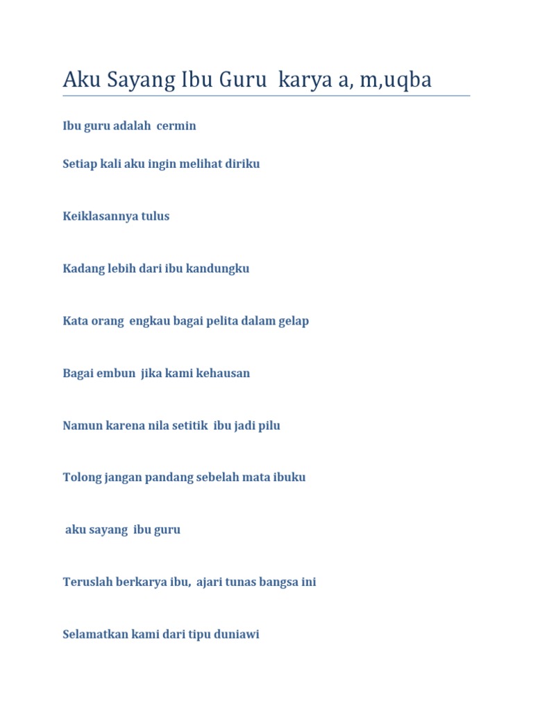 Aku Sayang Ibu Guru | PDF