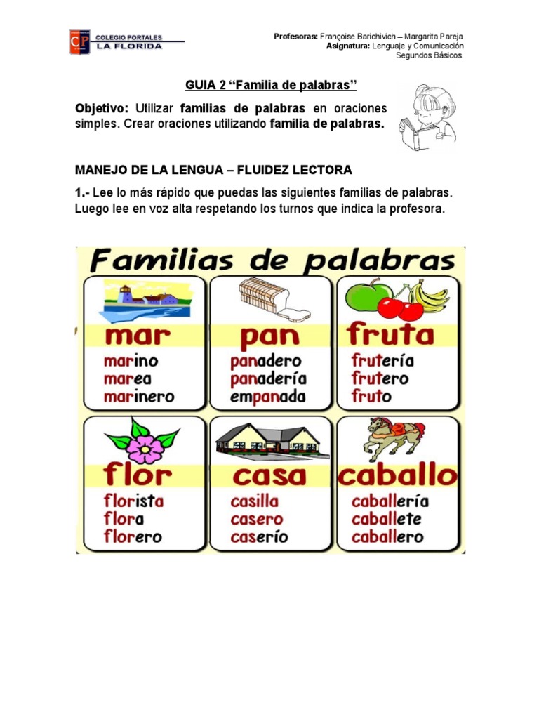 Guía de Familias de Palabras para Niños | PDF | Lingüística ...