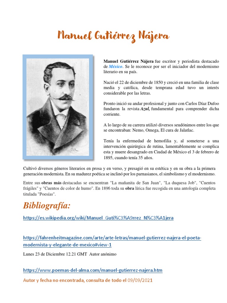 Biografía de Manuel Gutiérrez Nájera | PDF | México