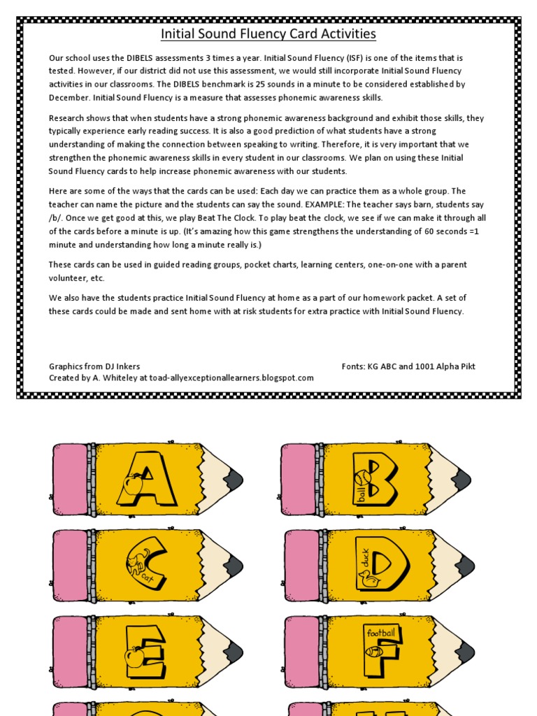Initial Sound Fluency Card Activities Pencils | PDF