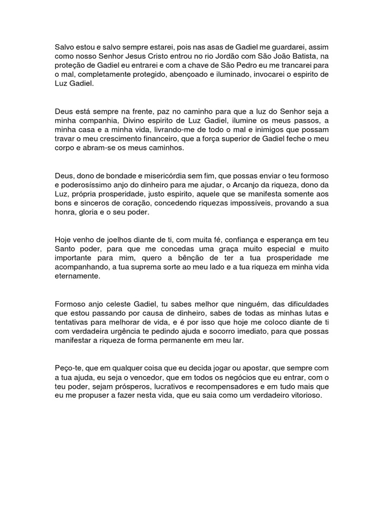 Oração ao Anjo Gadiel pela Prosperidade | PDF | Anjo | Deus