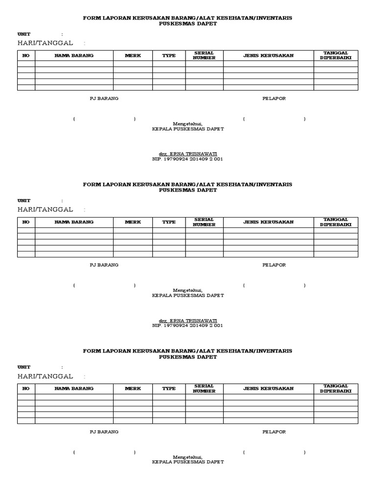 Formulir Laporan Kerusakan Alat | PDF