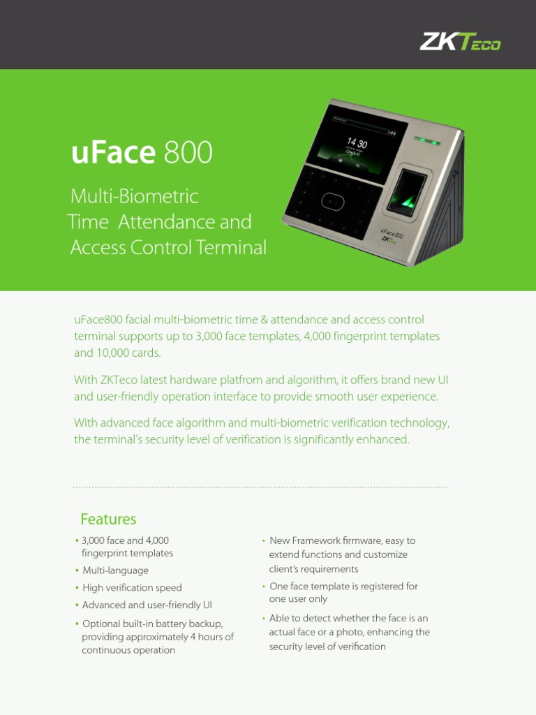 Uface800 - 2017 06 07 | PDF | User Interface | Access Control