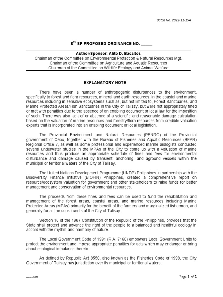 Environmental Disturbance Fee Ordinance | PDF | United Nations ...