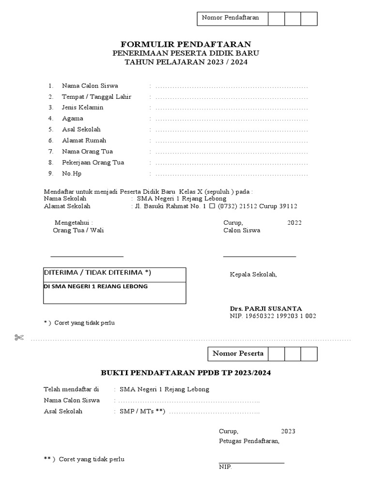 Formulir Pendaftaran PPDB | PDF