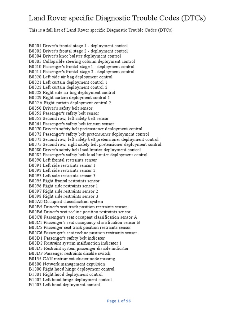Land Rover Specific Diagnostic Trouble Codes | PDF | Airbag | Trunk (Car)