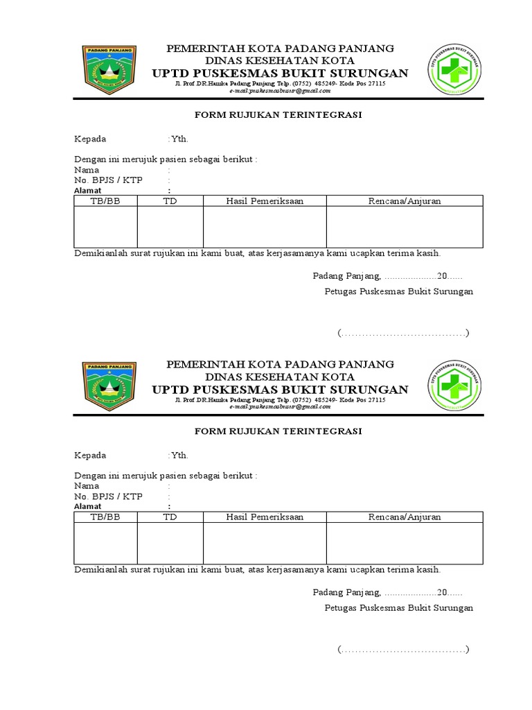 Form Rujukan Puskesmas Padang Panjang | PDF