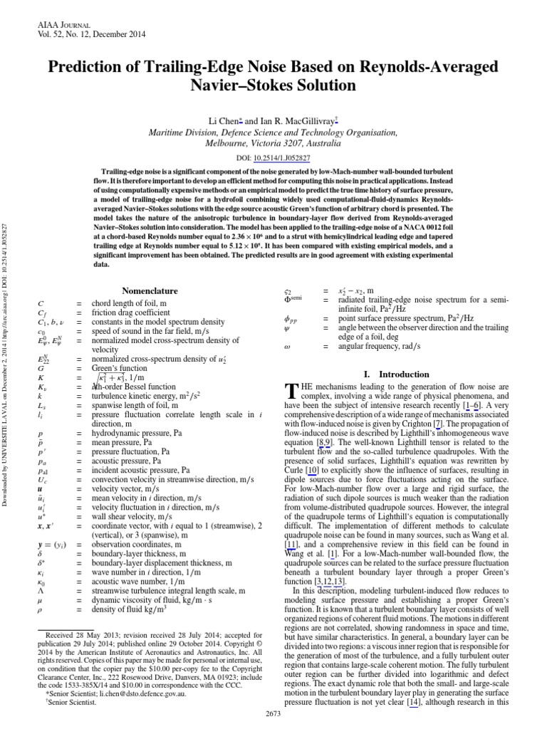 Prediction of Trailing-Edge Noise Based On Reynolds-Averaged Navier-Stokes Solution | PDF ...