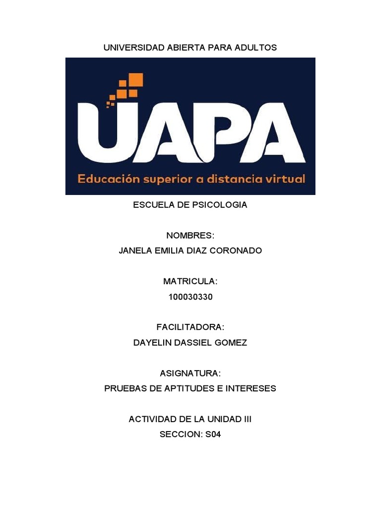 Tarea 3 de Pruebas Aptitudes e Intereses | PDF | Sicología | Evaluación