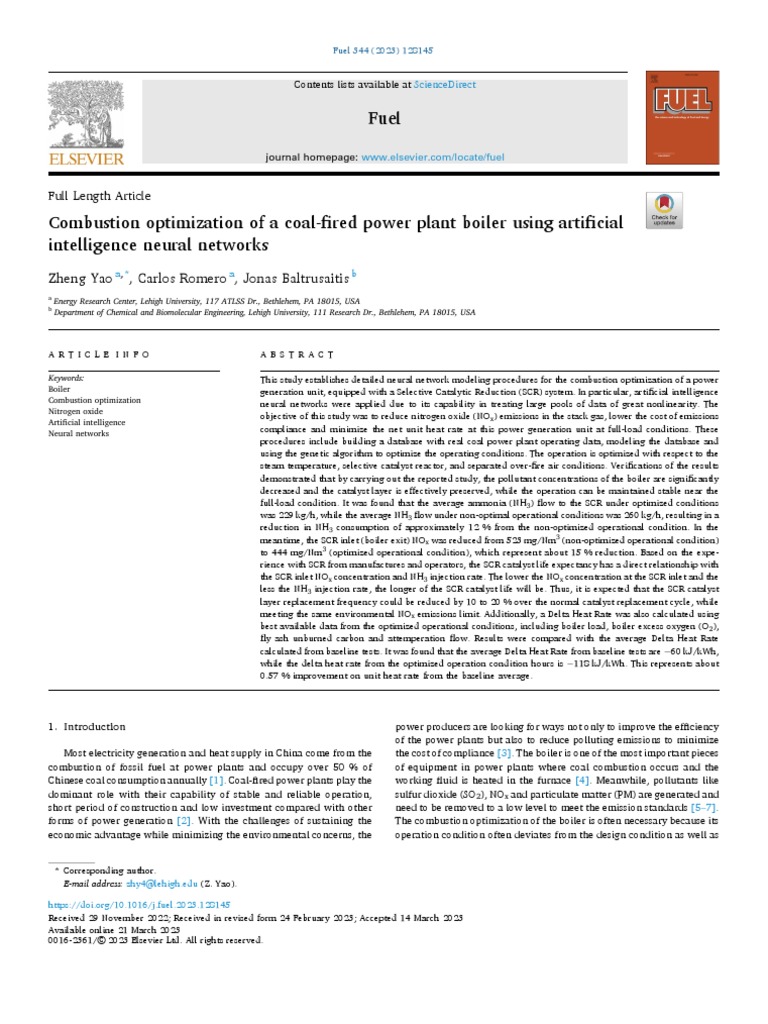 Combustion Optimization of A Coal-Fired Power Plant Boiler Using Artificial Intelligence Neural ...