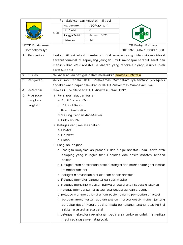 SOP Penatalaksanaan Anastesi Dan Sedasi | PDF