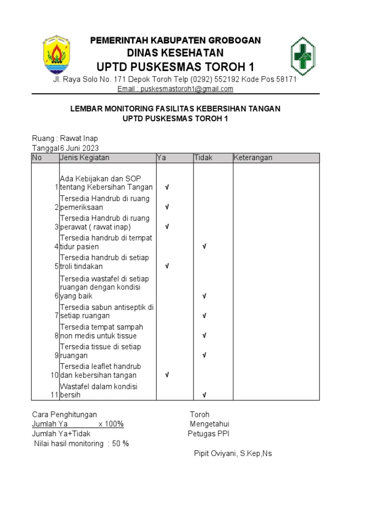 Form Monitoring Penyediaan Sarpras Kebersihan Tangan Rawat Inap | PDF