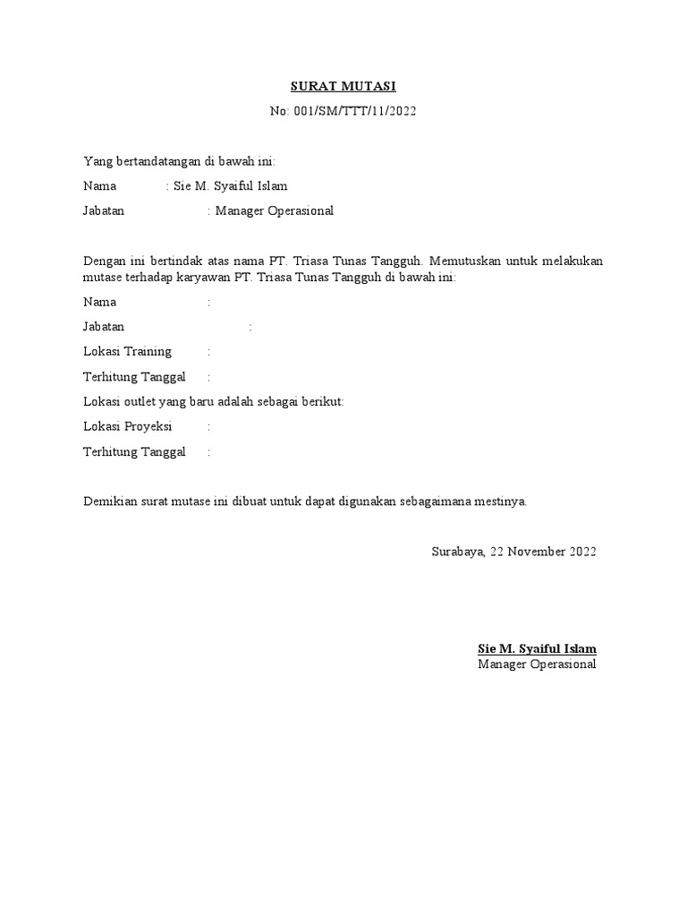 Form Surat Mutasi | PDF