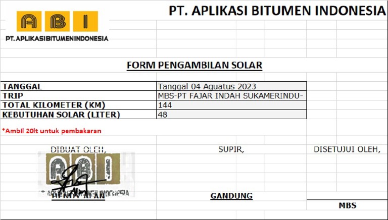 Form Pengambilan Solar | PDF