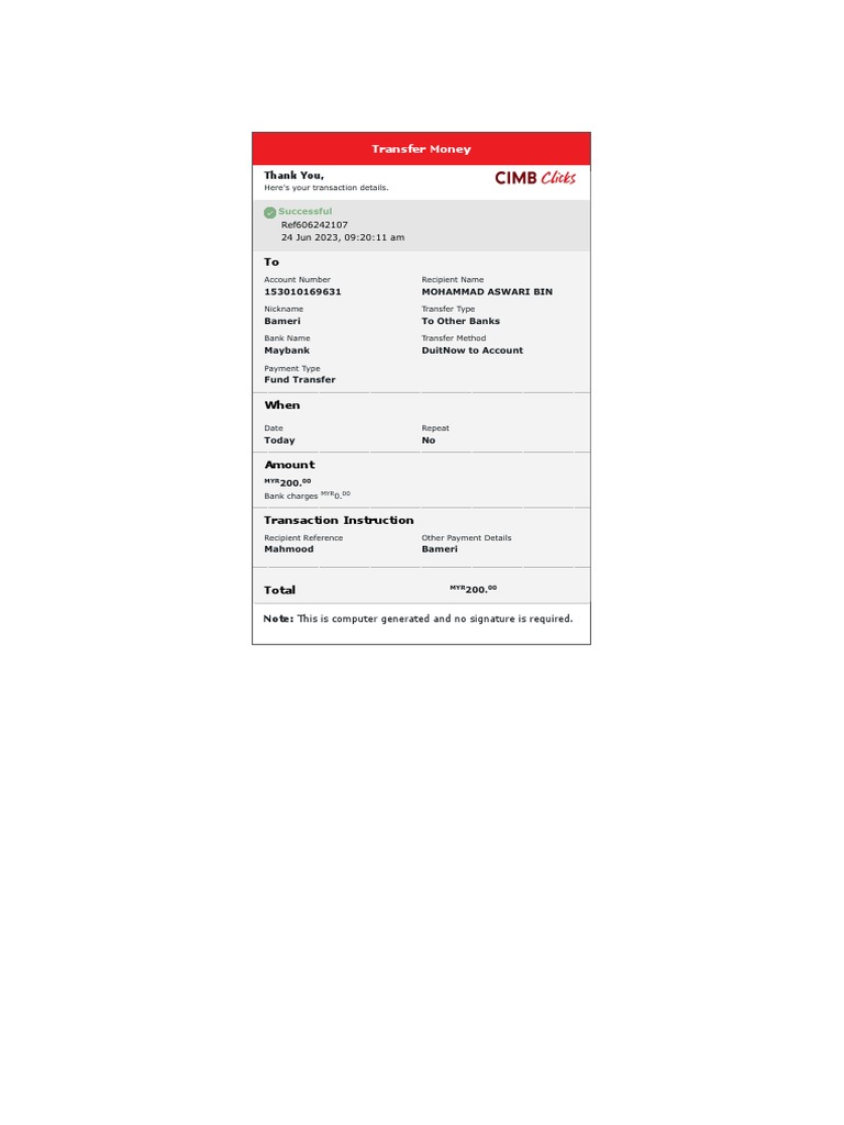 Bank Transfer Confirmation | PDF