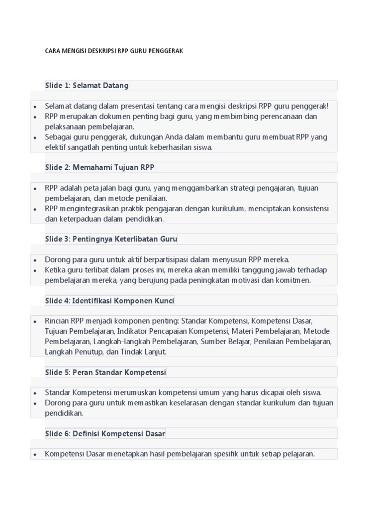 Cara Mengisi Deskripsi RPP Guru Penggerak | PDF