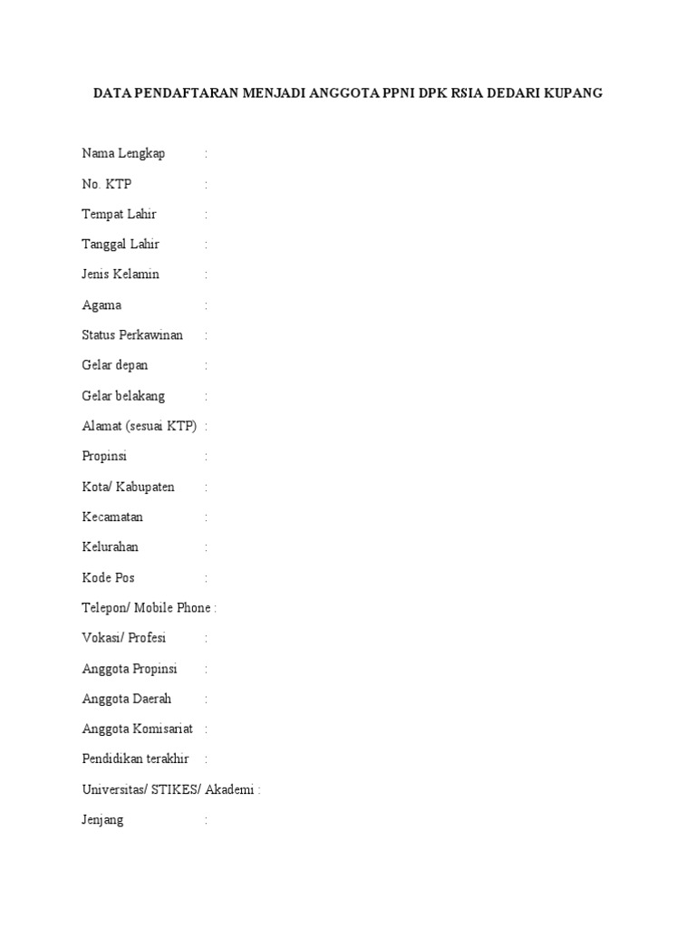 Data Pendaftaran Menjadi Anggota Ppni DPK Rsia Dedari Kupang | PDF