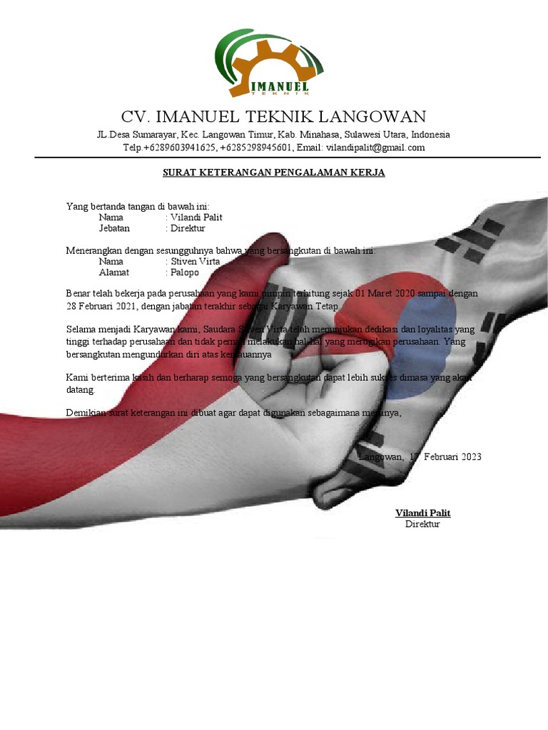 Surat Pengalaman Kerja Stiven' | PDF