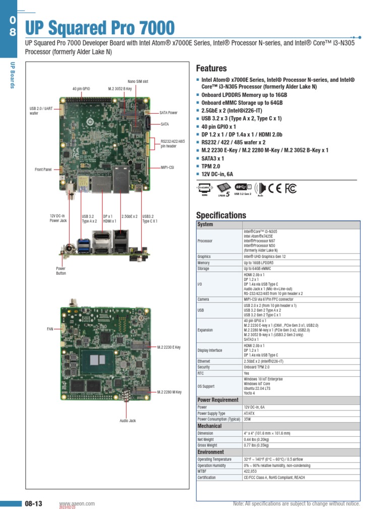 UP Squared Pro 7000 Datasheet | PDF