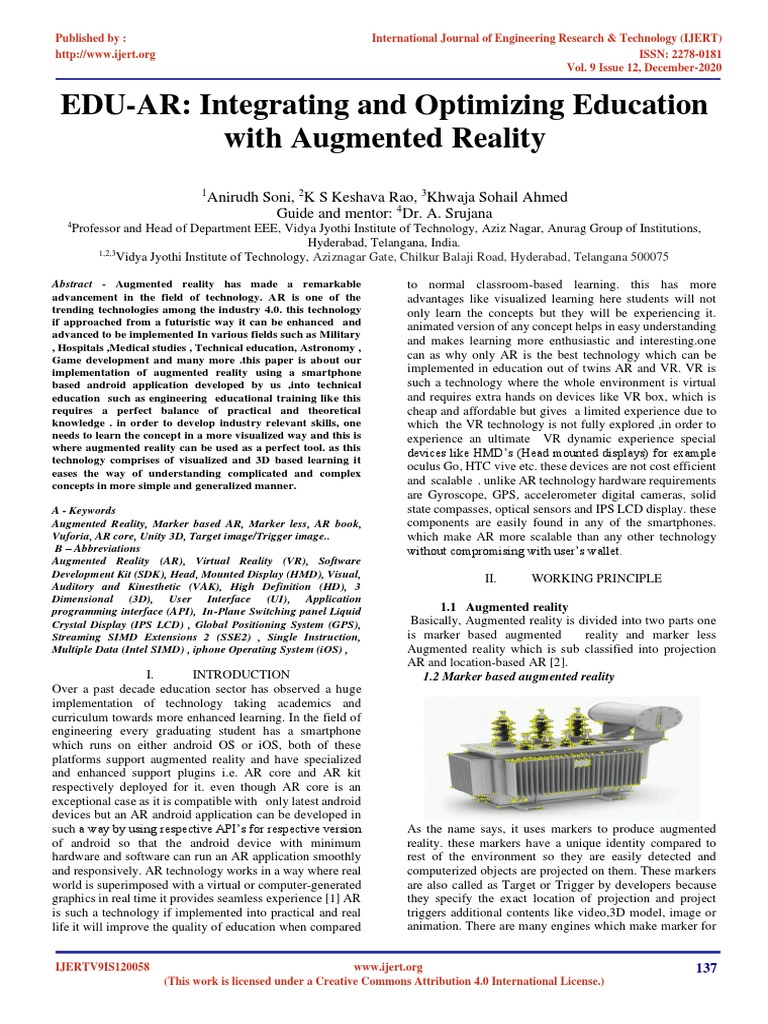 Enhancing Education with Augmented Reality | PDF | Augmented Reality | Android (Operating System)