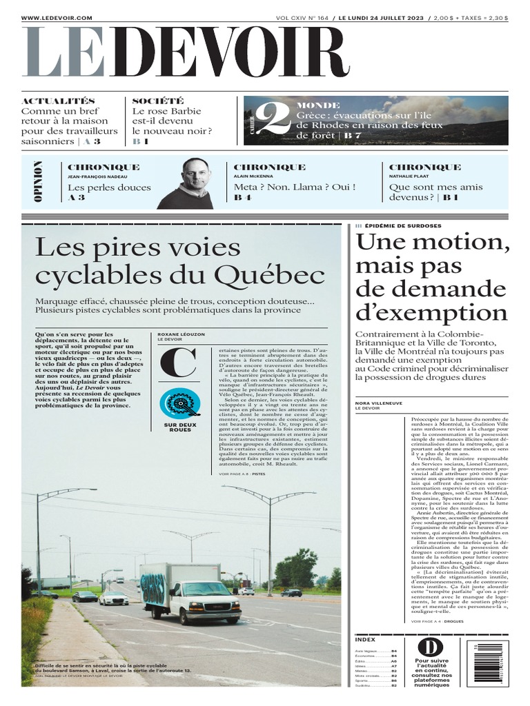 Journal Le Devoir Du 24 Juillet 2023 | PDF