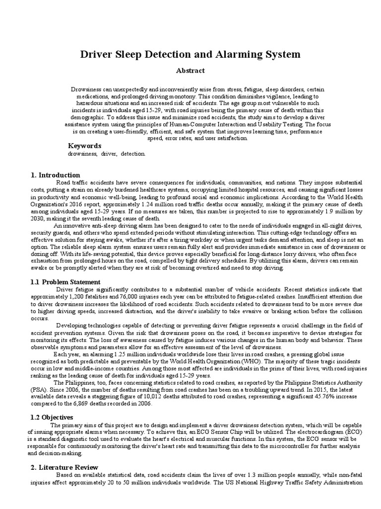 Driver Sleep Detection and Alarming System: 1.1 Problem Statement | PDF ...