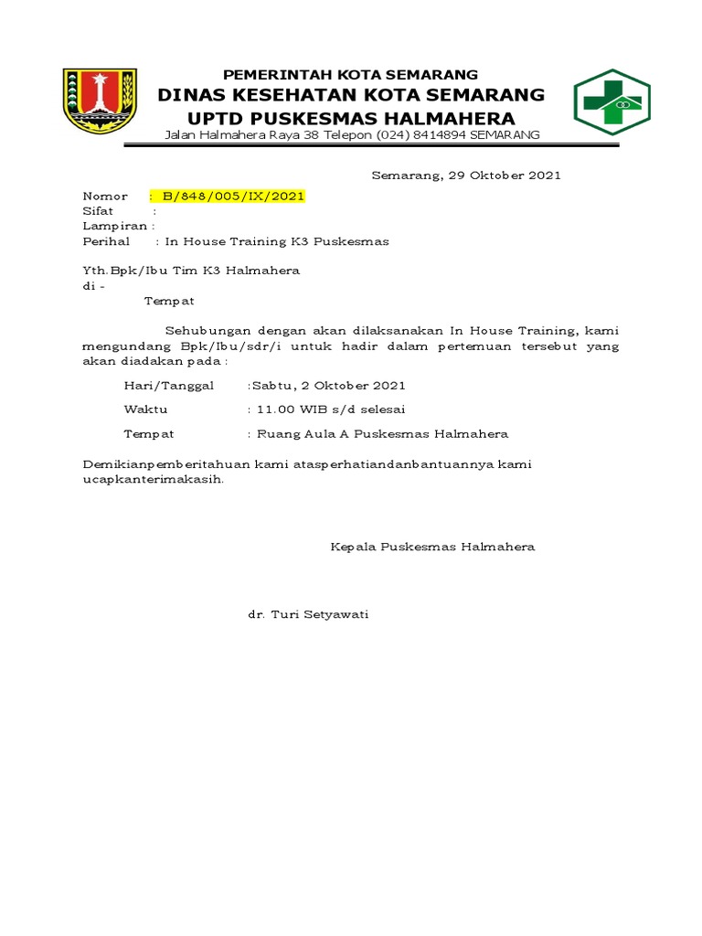 Undangan Rapat K3 Puskesmas | PDF
