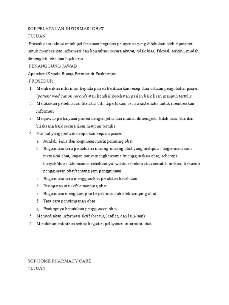 Sop Pio Dan Home Pharmacy Care | PDF