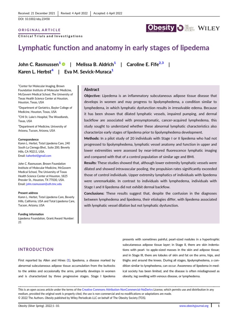 2022 06 Lymphatic Function and Anatomy in Early Stages of Lipedema ...