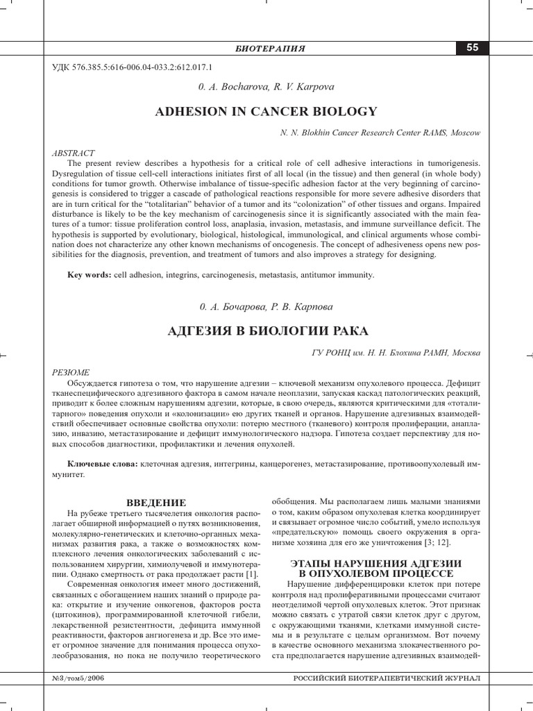 Adgeziya V Biologii Raka | Download Free PDF | Cell Adhesion | Metastasis