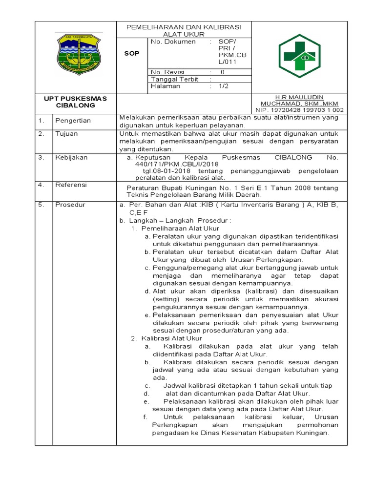 Sop Pemeliharaan Dan Kalibrasi Alat Ukur New | PDF