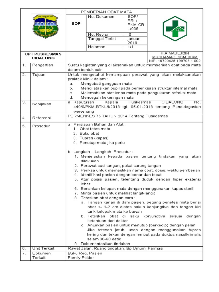 Sop Pemberian Obat Mata | PDF